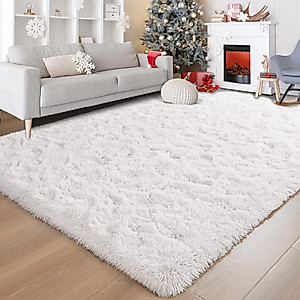 Foxmas Soft Area Rug for Living Room 8x10 Feet, Washable Large Fluffy Bedroom Rugs Thick Shaggy Carpet with Non-Slip Bottom for Kids Girls Dorm Room Modern Indoor Home Decor, Cream