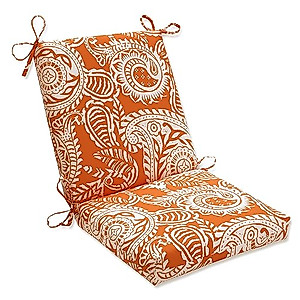 Pillow Perfect Paisley Indoor/Outdoor Solid Back 1 Piece Square Corner Chair Cushion with Ties, Deep Seat, Weather, and Fade Resistant, 36.5" x 18", Orange/Ivory Addie,