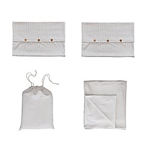 Creative Co-Op Cotton Double Sided Striped, 2 Shams, Set of 3 Duvet Cover, Queen, White