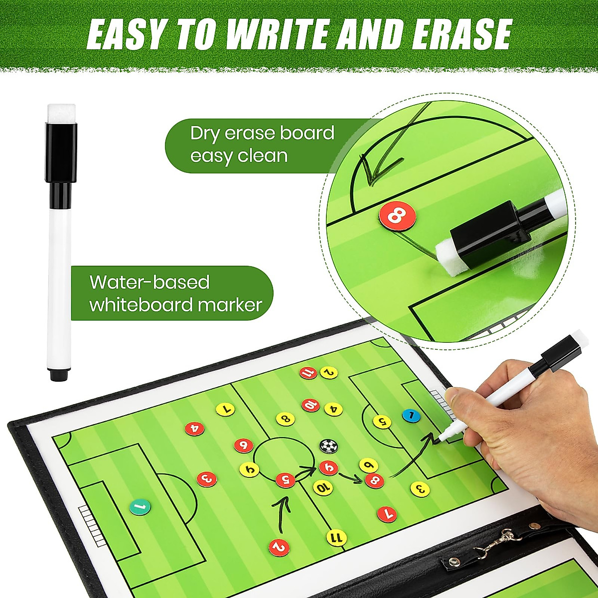 Soccer Coaching Board Soccer Coaches Clipboard Tactical Magnetic Board Kit with Dry Erase, Marker Pen and Zipper Bag (Football Board) (Soccer Coaching Board)