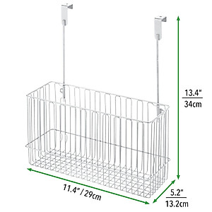 mDesign Metal Over Cabinet Kitchen Storage Organizer Holder or Basket - Hang Over Cabinet Doors in Kitchen/Pantry - Holds Bakeware, Cookbook, Cleaning Supplies - Steel Wire - White