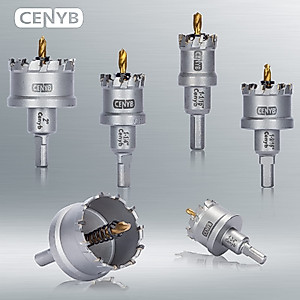 CENYB 1/2" (13mm) Tungsten Carbide Tipped Hole Saw with 2Pcs Titanium-Plated Pilot Drill Bits for Metal, Steel, Iron, Wood, Plastic