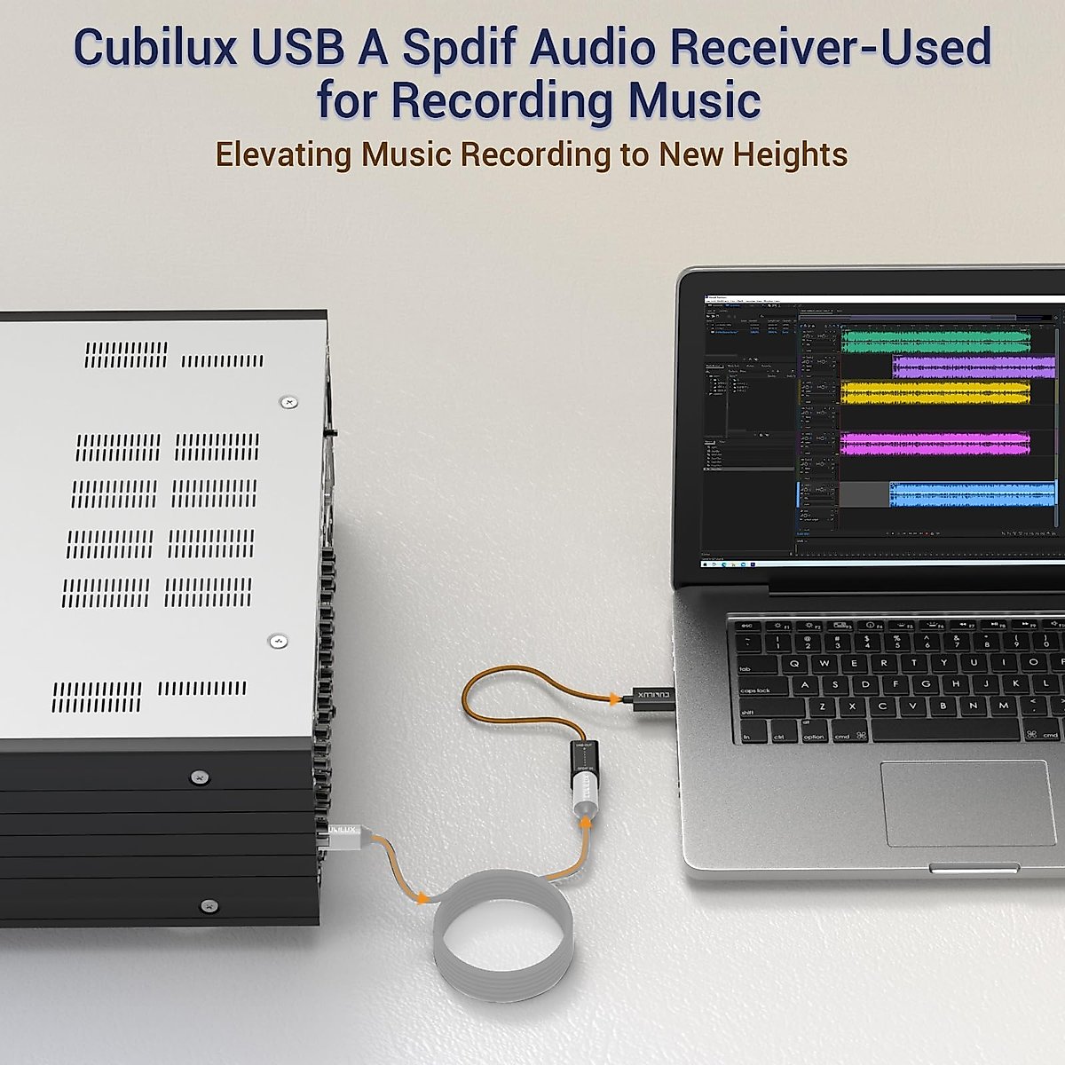 Cubilux USB A SPDIF Input Adapter for PC [Stereo Recording ONLY, NOT for Playing Audio] USB Optical Line-in Dongle, Toslink to USB Receiver, USB A SDPIF RX Interface Suitable for Laptop Computer