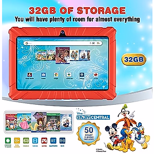 Contixo Kids Tablet V8, 7-inch HD, Ages 3-7, Toddler Tablet with Camera, Includes 50+ Disney Storybooks & Stickers (Value $200) - Android 11, 32GB, (2023 Model), Red