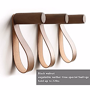 Fetcoi Wood Wall Hooks with Leather for Wall Mounted Single Hangers, 3pcs Wall Mounted Boho Single Organizer Hangers Vintage Handmade Craft Hat Rack
