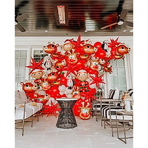 CYMYLAR 3pcs 26inch 3D Explosion Star foil balloon, christmas day red Foil Cone star burst Balloons for Birthday Wedding New Year Party Event