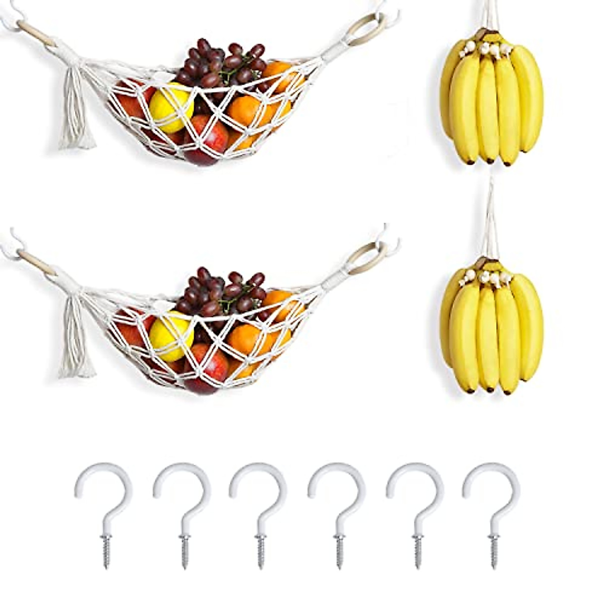 Evbopa Fruit Hammock Under Cabinet for Kitchen Macrame Haning Fruit Basket for Veggies Space Saving in Kitchen, Boat or RV