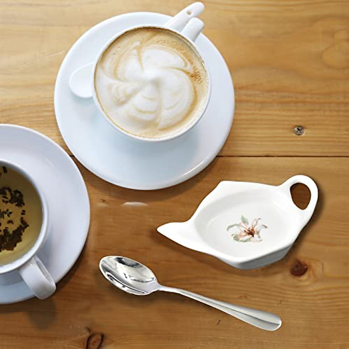Ceramic Tea Bag Holder Teapot Shaped Teabag Coaster Tray Spoon Rest Set 4.5 inches