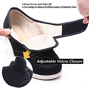 W&LESVAGO Women's Extra Wide Diabetic Arthritis Edema Shoes, Air Cushion Adjustable Closures Walking Shoes(Mesh Black,9.5)