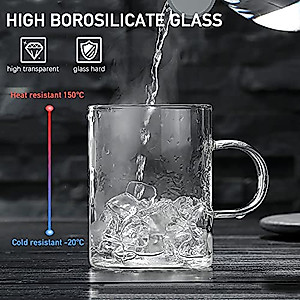 Glass Coffee Mugs Set of 6, Aoeoe 15 oz Large Coffee Mug, Wide Mouth Glass Mugs, Mocha Hot Beverage Mugs, Clear Espresso Cups with Handle, Glass Cup for Hot or Cold Latte, Cappuccino, Tea, Juice, Beer