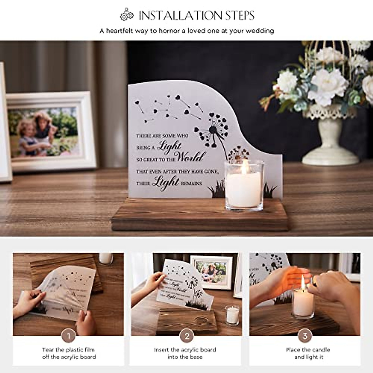 AW BRIDAL Bereavement Gifts Memorial Candle Acrylic & Wooden Wedding Memorial Table Sign, Memorial Sympathy Gifts for Loss of Loved One/Mom/Father