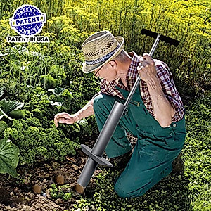 Walensee Bulb Planter Lawn and Garden Tool, Flower Weeder or Weeding Tools for Digging Hoes Soil Sampler Transplanting Sod Plugger Flower Bulb Garden Planting Tool Steel with T-Style Long Handle, Grey