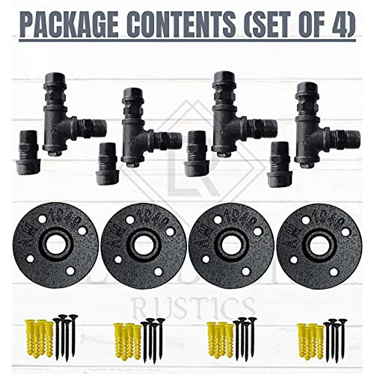 Loudoun Rustics Industrial Hooks for Bathroom Robe. Wall Hooks for Hanging Towels, Vintage Style Cast Iron Pipe Wall Mounted Heavy Duty Farmhouse DIY Coat Rustic Hook (Black (Set of 4))