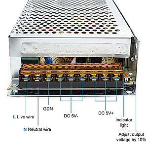 inShareplus 5V 40A 200W, DC Universal Regulated Switching Power Supply, Converter, LED Driver, Transformer, Adapter for LED Strips Pixel Lights, Computer Project