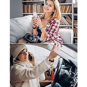 Munchewy Personalized Key Ring Bracelet Wristlet Keychain with Name, Car Keychain Holder Silicone Beaded Bracelet Keychain Bangle Chains with Leather Tassel Keyrings for Women(Turquoise)