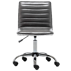 BTEXPERT Home Gray Swivel Mid Back Armless Ribbed Designer Task Faux Leather Soft Upholstery Office Chair