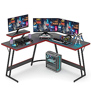 Devoko L Shaped Gaming Desk 51 Inch Computer Corner Table Home Office Desk Gamer Table with Large Monitor Riser Stand Carbon Fibre Surface (Black)