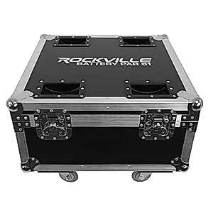 Rockville Battery PAR 61 Pack Black, 8 Pack Rechargeable RGBWA+UV Wash Lights with Charging Flight Case, Includes Remote, 15 Hours Battery Life, Perfect for Events, Parties & DJ Gigs