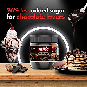 Nutio Dark Chocolate Hazelnut Spread - 26% Less Added Sugar, Palm Oil Free, Gluten Free, Non-GMO - 14 oz Glass Jar