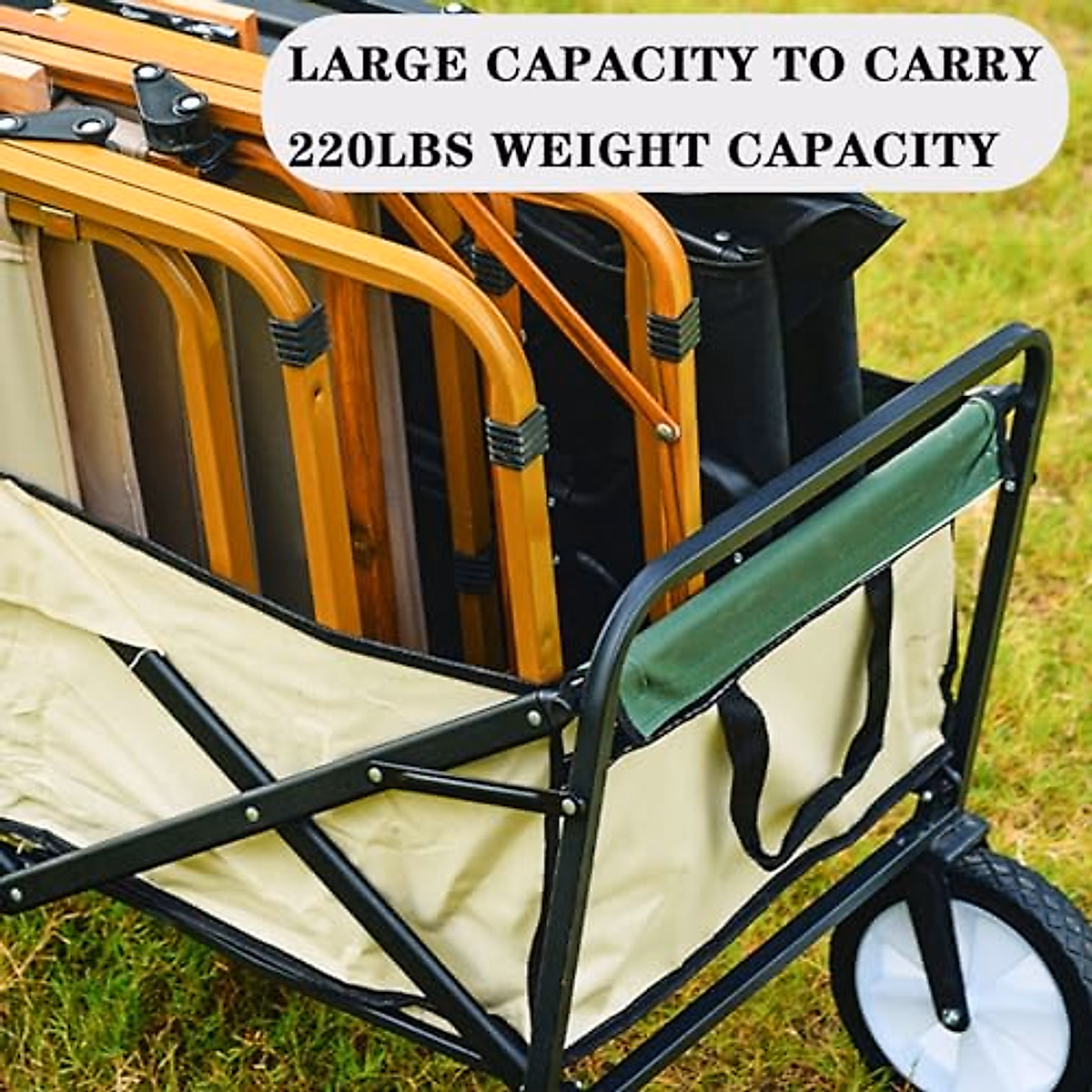 DECORN Collapsible Folding Wagon Garden Cart Beach Wagon Grocery Wagon All-Terrain Wheels Garden Grocery Wagon with Table Plate & 220 LB Capacity for Sports Outdoor Camping Fishing,White