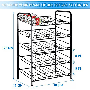 Fogein Can Organizer for Pantry, 5 Tier Can Rack Organizer Holds up to 60 Cans, Can Storage Dispenser Rack for food Storage, Kitchen Cabinet and Pantry, Black