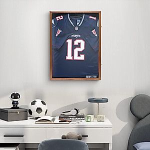 Jersey Frame Display Case - Solid Oak Wood Frame Shadow Boxes for Jersey Display Lockable with UV Protection Acrylic and 2 Hangers for Baseball Basketball Football Hockey Shirt, Walnut