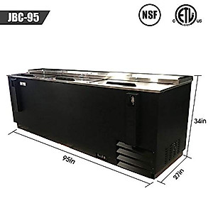 Horizontal Bottle Cooler Deep Well 95" Width NSF Certified Commercial beer bottle Refrigerator Black 33°-38°F Top-Loading
