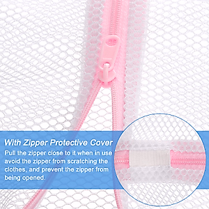 uxcell Mesh Laundry Bags, 5Pcs 11.8"x15.7" Mesh Wash Bag Travel Storage Organize Bags with Zipper for Delicate Clothing Laundry Stocking, Pink