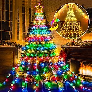 Christmas Lights Outdoor Decorations 344 LED Star Lights Easy To Install Waterproof Fairy String Lights 11 Modes Xmas Tree Lights for House Garden Party Wedding Holiday-Multicolored To Warm White