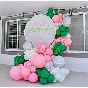 Enanal Hole in One Balloon Garland Arch Kit, 153pcs Pink Green Balloons with Star Golf Clubs and Golf Foil Balloons for First Birthday Decoration Golf Party Girls Birthday Baby Shower Supplies