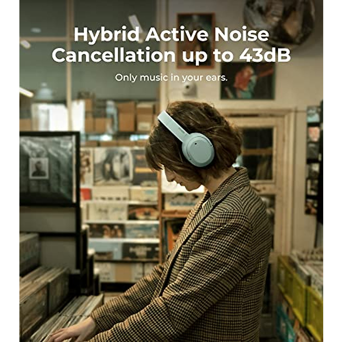 Edifier W820NB Plus Hybrid Active Noise Cancelling Headphones - LDAC Codec - Hi-Res Audio Wireless & Wired - Fast Charge - 49H Playtime - Over Ear Bluetooth V5.2 Headphones- Green