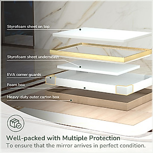 TokeShimi 30x36 Inch Gold Light up Bathroom Vanity Mirror with Front Lights and Backlit for Wall Aluminum Alloy Frame Rectangle Beveled Edge Tricolors Stepless Dimmable Anti-Fog Memory Function