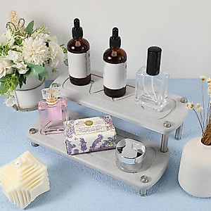 Kigley 2 Sets of Double Tiered Sink Caddy Instant Dry Sink Organizer Bathroom Counter Diatomaceous Earth Fast Drying Stone Sink Tray with Stainless Steel, 11" x 4.3" Each, Gray, White and Dark Gray