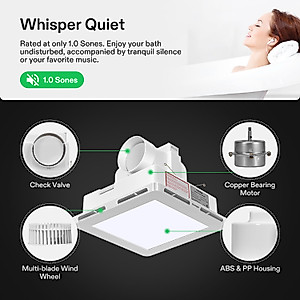 VIVOSUN Bathroom Ventilation and Exhaust Fan with LED Light, Ceiling Mount Vent Fan & Adjustable Light Combo, 1.0 Sones, 110 CFM, 4 Inch Duct Fan for Bath, Shower, Office, Restroom, 105 sq. ft