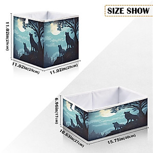 SDMKA Wolves under The Moon Cube Storage Bin Foldable Storage Cubes Fabric Storage Baskets for Shelf Closet Home Organizers, 11 Inch