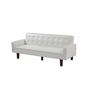 Eafurn 74.41" Faxu Leather Upholstered Futon Sofa Bed, Deep Button Tufted Convertible Folding Sleeper Couches with Solid Wood Legs, 3 Seater Comfy Soft Sofa & Couches for Living Room Office