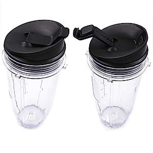 Replacement Blender Cup with Lid (2 Pack) 24 Oz Cups For Ninja Auto iQ BL480 BL482 BL642 NN102 BL682 BL450 BN751 BN801 Foodi SS351 SS401 Ninja Blender Auto iQ Blade