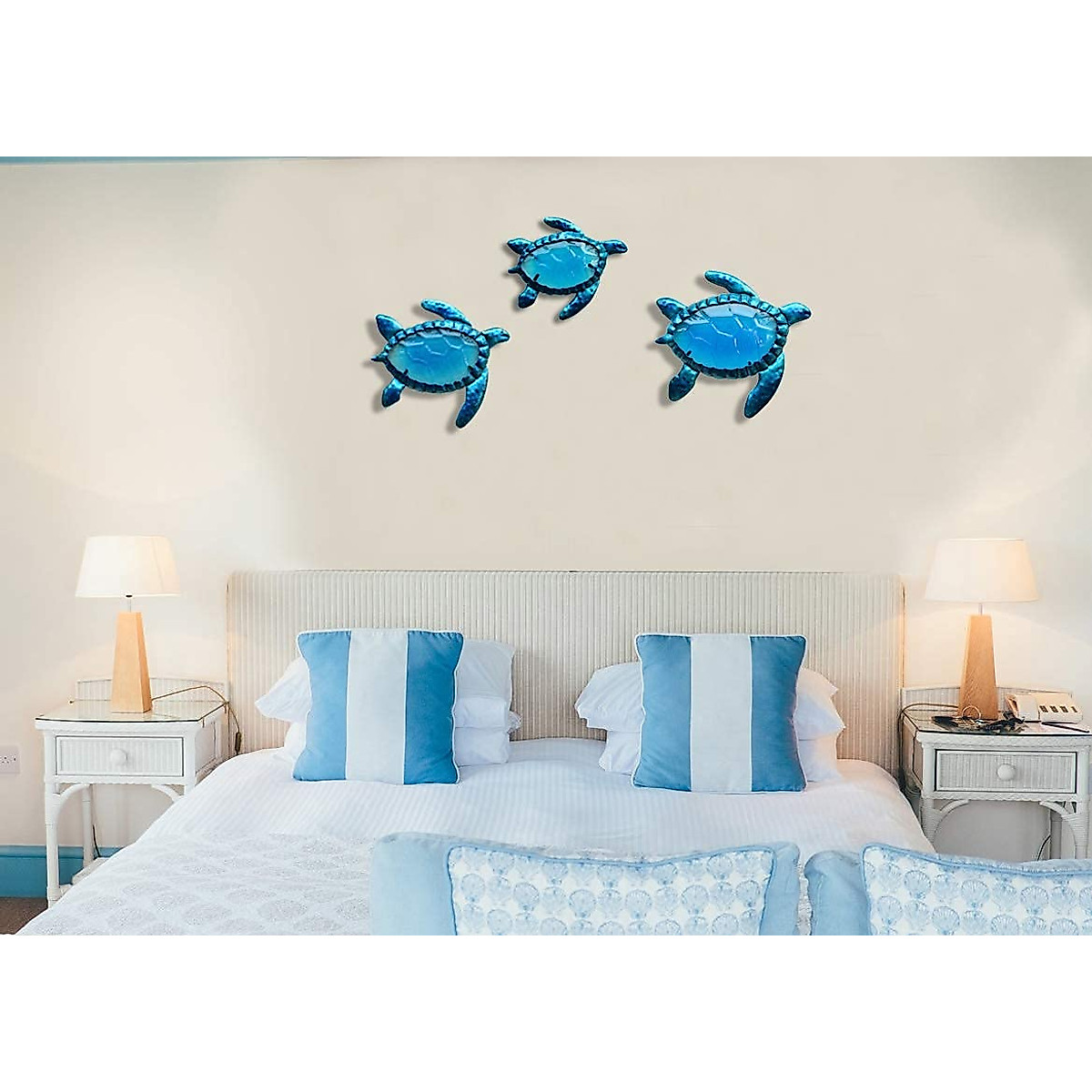 ShabbyDecor Coastal Ocean Sea Metal Turtle Hanging Wall Art Decor for Garden Patio Pool Outdoor or Indoor Set of 3