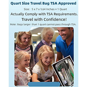 3 Packing Cubes Quart Size Travel Bag TSA Approved Toiletry Bag, Airplane Essentials for Flying, Long Flight European International Must Haves for Women Men Toiletries Liquids Small Clear Pouch