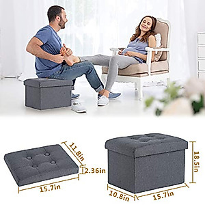 ALASDO Storage Small Ottoman Foldable Rectangle Coffee Table Multipurpose Foot Rest Short Children Sofa Stool,Linen Fabric Ottomans Bench Foot Rest for Bedroom(Dark Grey)