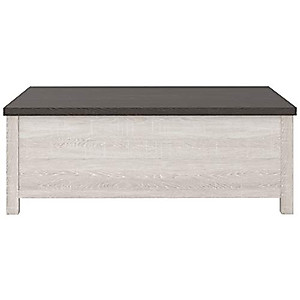 Signature Design by Ashley Dorrinson Farmhouse Lift Top Coffee Table with Storage, Antique White & Brown
