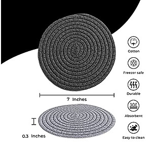 Trivets Pot Holders Set for Hot Dishes Set of 3, Hot Pads for Kitchen, 100% Cotton Trivets for Hot Pots and Pans, Spoon Rest for Cooking & Baking, Stylish Coaster & Hot Mats (Mix Grey 7 Inch Diameter)