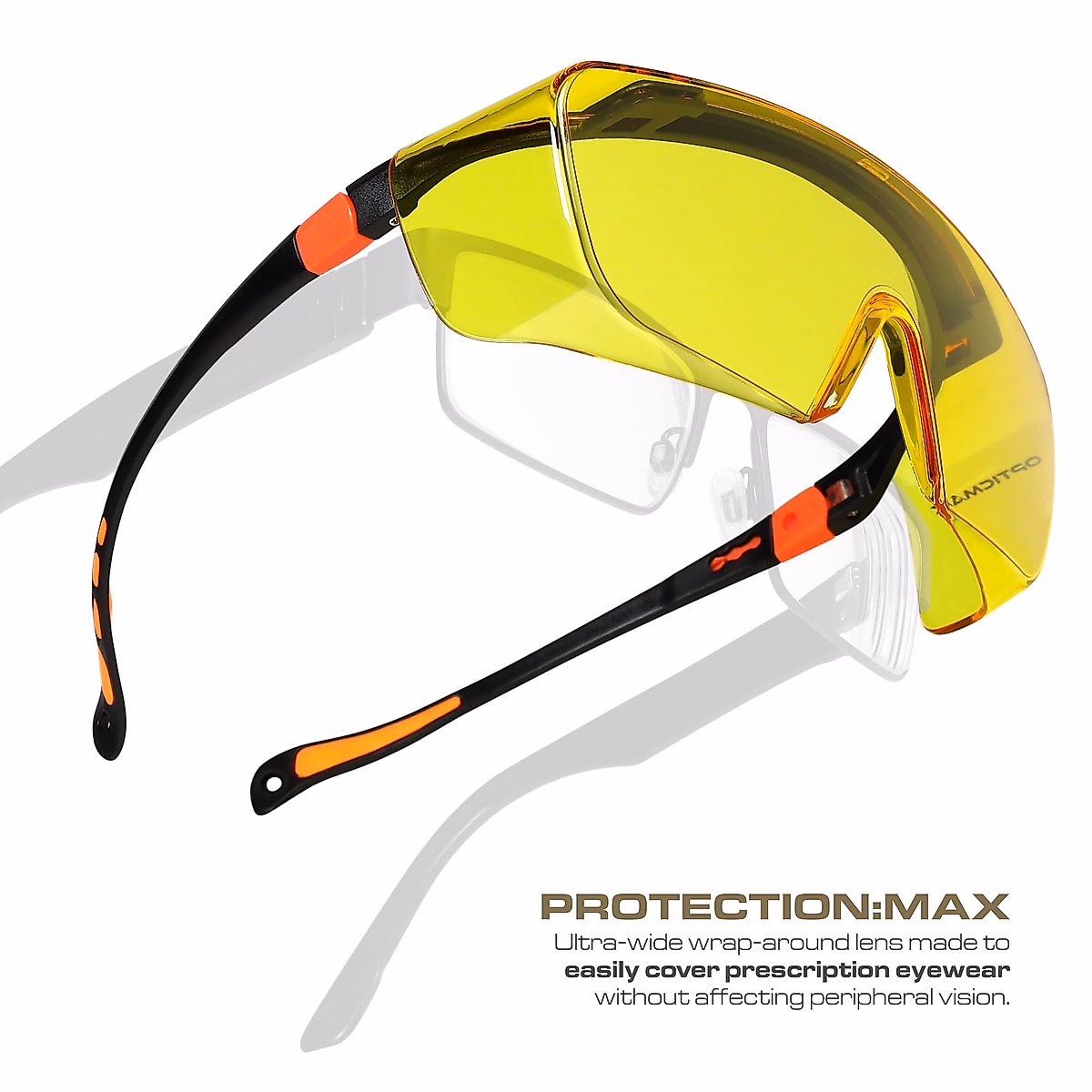 Optic Max Safety Glasses That Fit Over Your Prescription Eyewear. Anti- Fog & Scratch Wraparound Lenses, Adjustable Arms