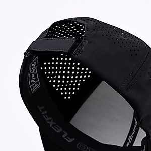 Branded Bills Bare Curved Performance Hat, Black, Fits 7-8, with Flexfit Sweatband, Adjustable Velcro Closure, Fitted Style | Lightweight, Comfortable Stretch, Quick Dry & Water Repellent Baseball Cap