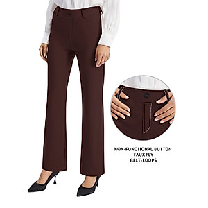 AFITNE Women's Yoga Dress Pants Stretchy Straight Leg Bootcut Work Travel Pants Business Office Casual Slacks with Pockets 29" Brown, S