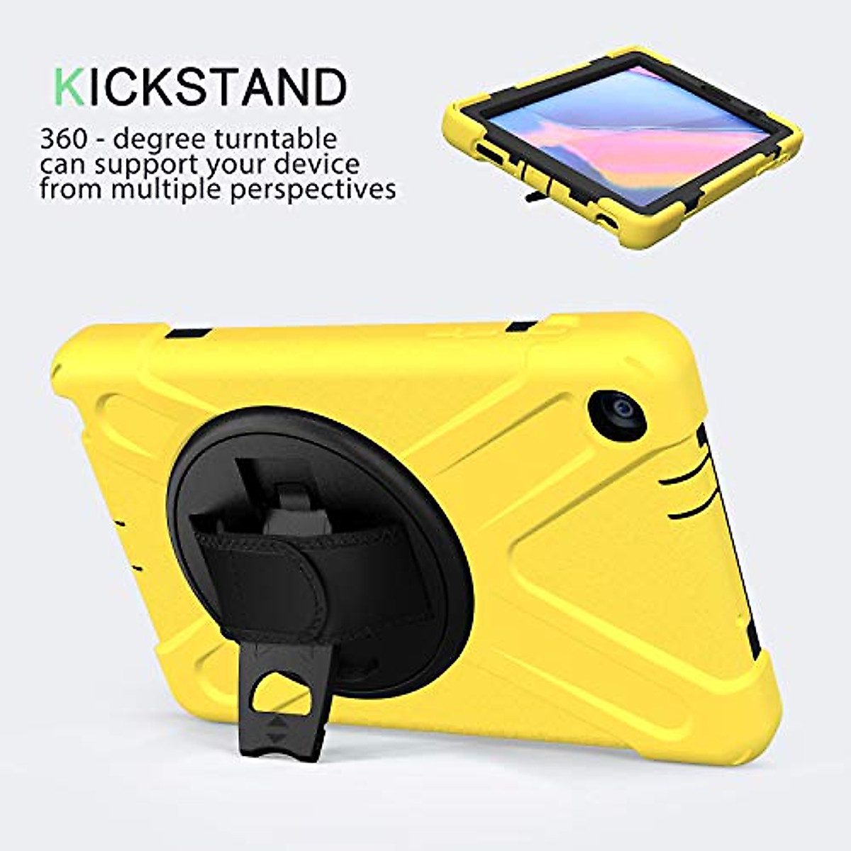 KIQ Samsung Galaxy Tab A Case 8, Heavy Duty Rugged Full-Body Hybrid Shockproof Drop Protection Cover with Kickstand for Galaxy Tab A 8.0 2019 Model SM-T290 / SM-T295 (Shield Yellow)