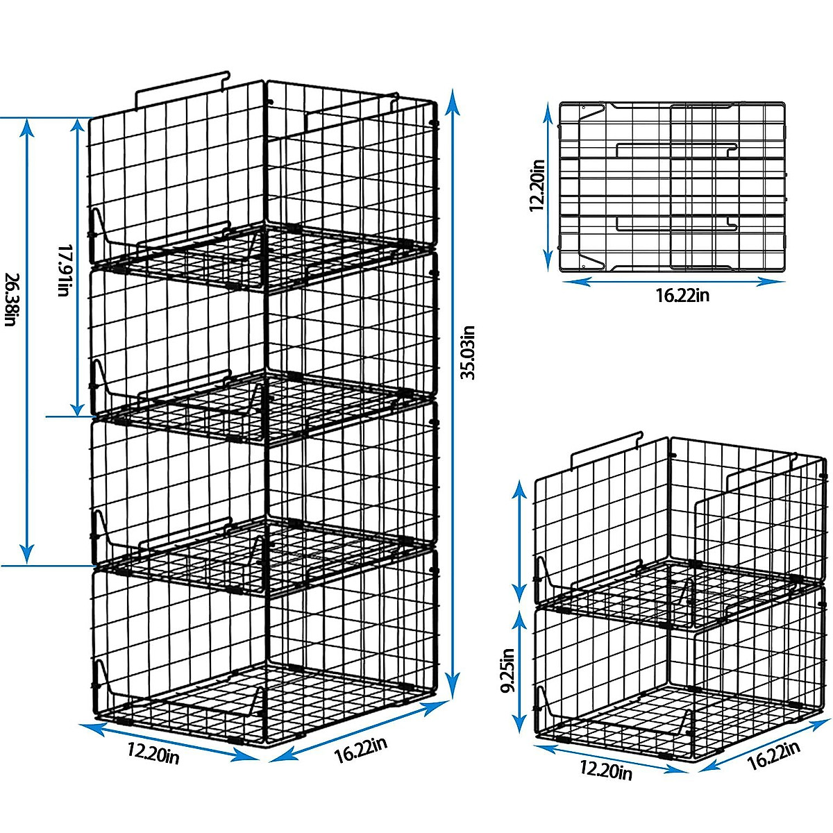 Jakyitvi Stackable Closet Organizers and Storage Bins 4 Pack, Sturdy Metal Clothes Storage Container for Clothes Pants Sweaters, Black Folded Drawer Shelf Organizer for Closet Wardrobe