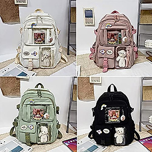 FETNHU Preppy Backpack, Kawaii Backpack with Kawaii Pin And Accessories for Girls School Cute Aesthetic Backpack (White)