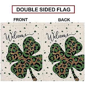 St Patricks Day Garden Flag Leopard Shamrock Welcome Vertical Double Sided Burlap Happy St. Patrick's Day Flags 12.5 x 18 Inch Spring Holiday Farmhouse Yard Outdoor Decor