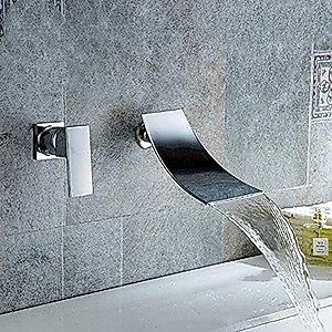 Faucet Kitchen Tap Bathtub Faucet Chrome Brass Wall Mount Waterfall Bathroom Faucet Big Square Spout Single Lever Basin Mixer Tap Faucet ，Faucet